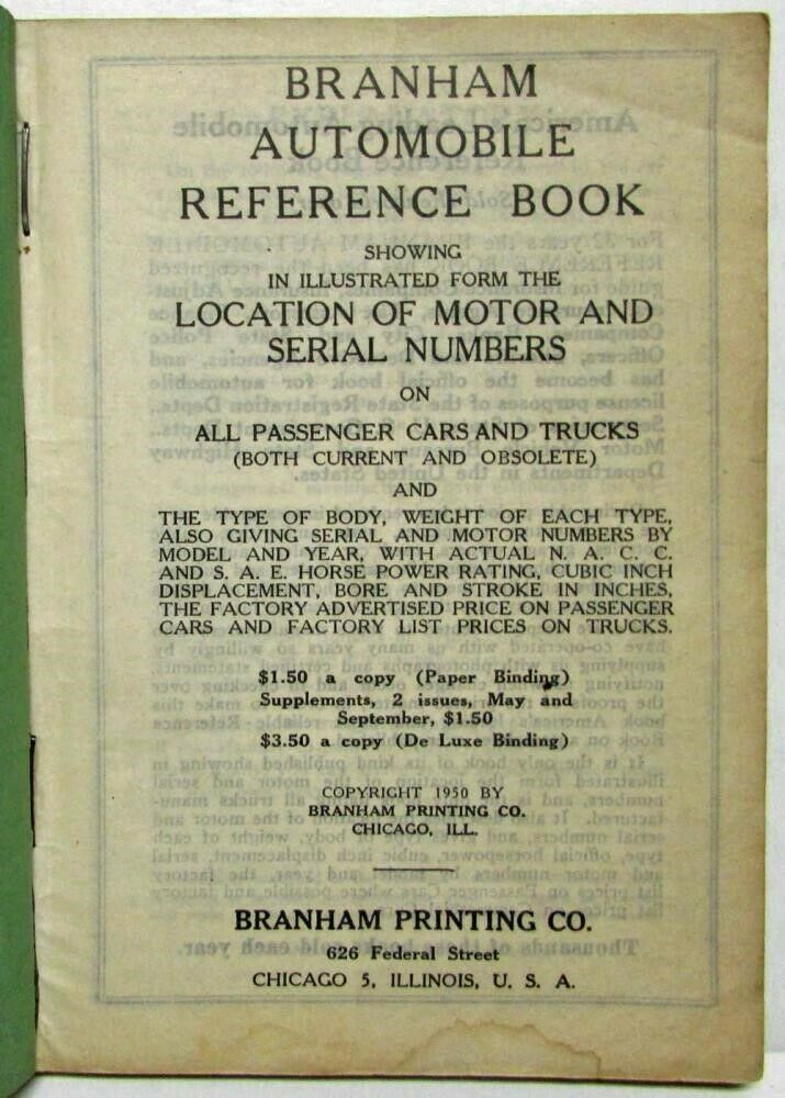 1950 Branham Automobile Reference Book | Everything Bantam